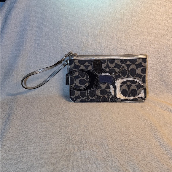 Coach | Bags | Coach Blue And Gray Signature Wristlet | Poshmark